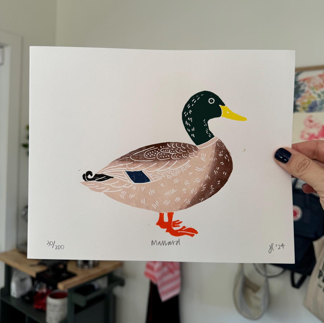 Mallard Duck Linocut Print | Bird Print | Duck Print | Mallard ...