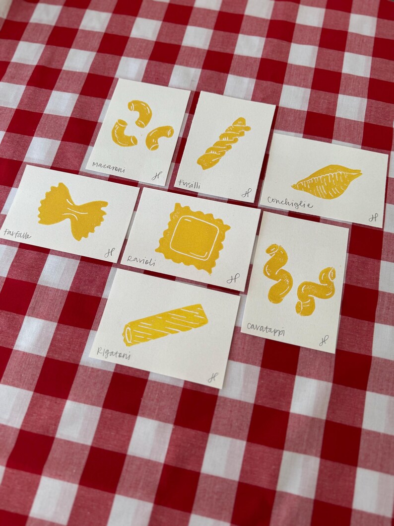 Tiny Pasta Print Set | Pasta Shapes | Noodles | Linocut | Kitchen Art ...