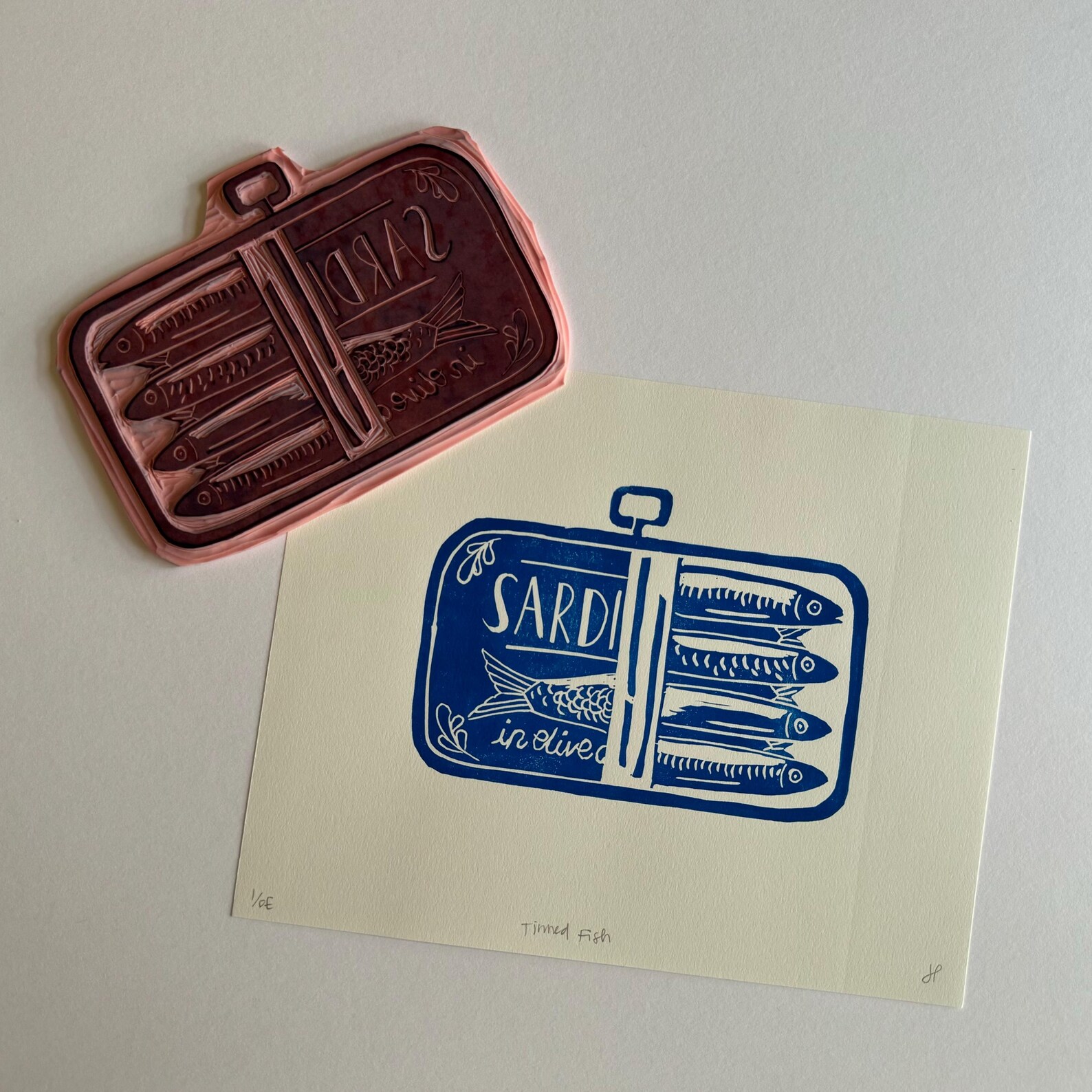 Tinned Fish Linocut Print | Sardines Print | Food Art | Original Art ...