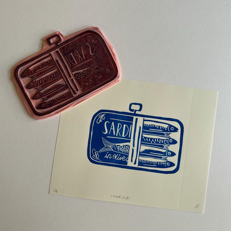 Tinned Fish Linocut Print | Sardines Print | Food Art | Original Art ...