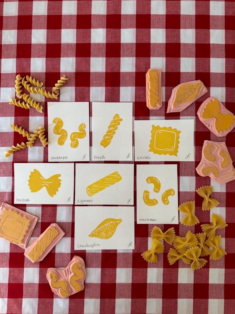 Tiny Pasta Print Set | Pasta Shapes | Noodles | Linocut | Kitchen Art ...