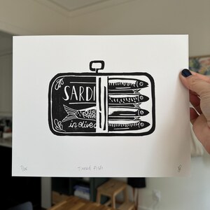 Tinned Fish Linocut Print | Sardines Print | Food Art | Original Art ...