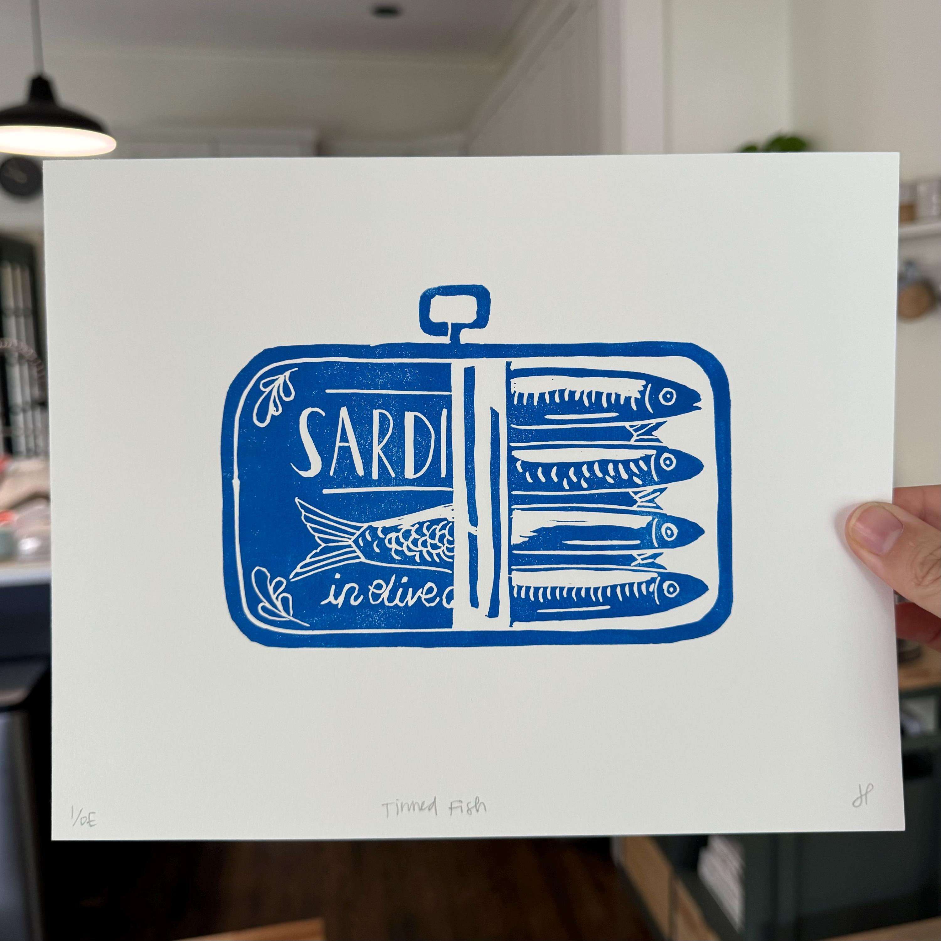 Tinned Fish Linocut Print Sardines Print Food Art Original Art Block ...