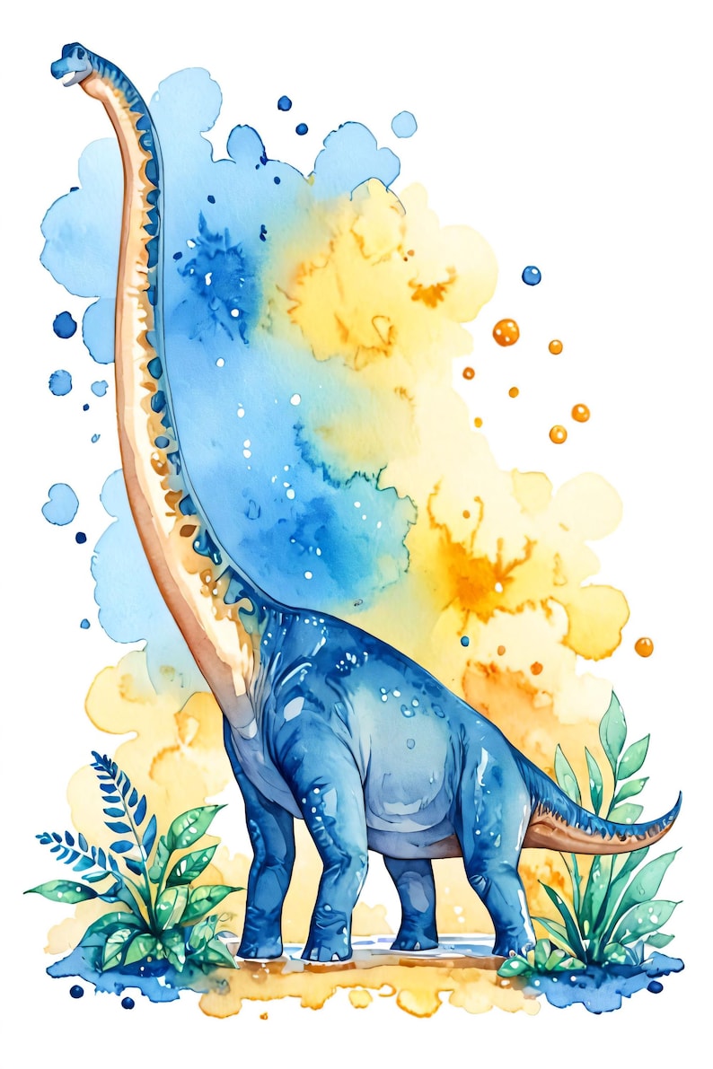 Brachiosaurus Dinosaur Watercolor Painting Wall Art Digital Print Etsy