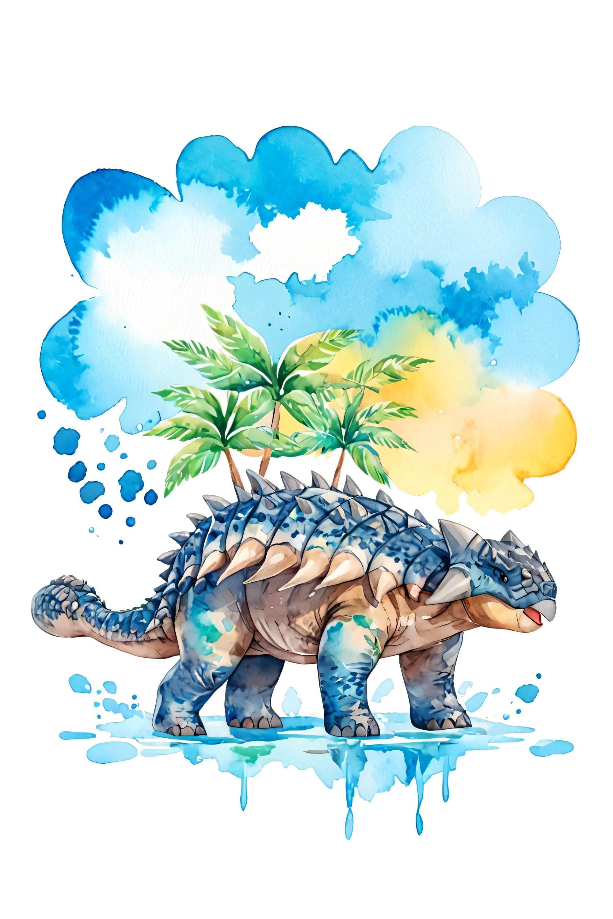 Ankylosaurus Dinosaur Watercolor Painting Wall Art Digital Print - Etsy