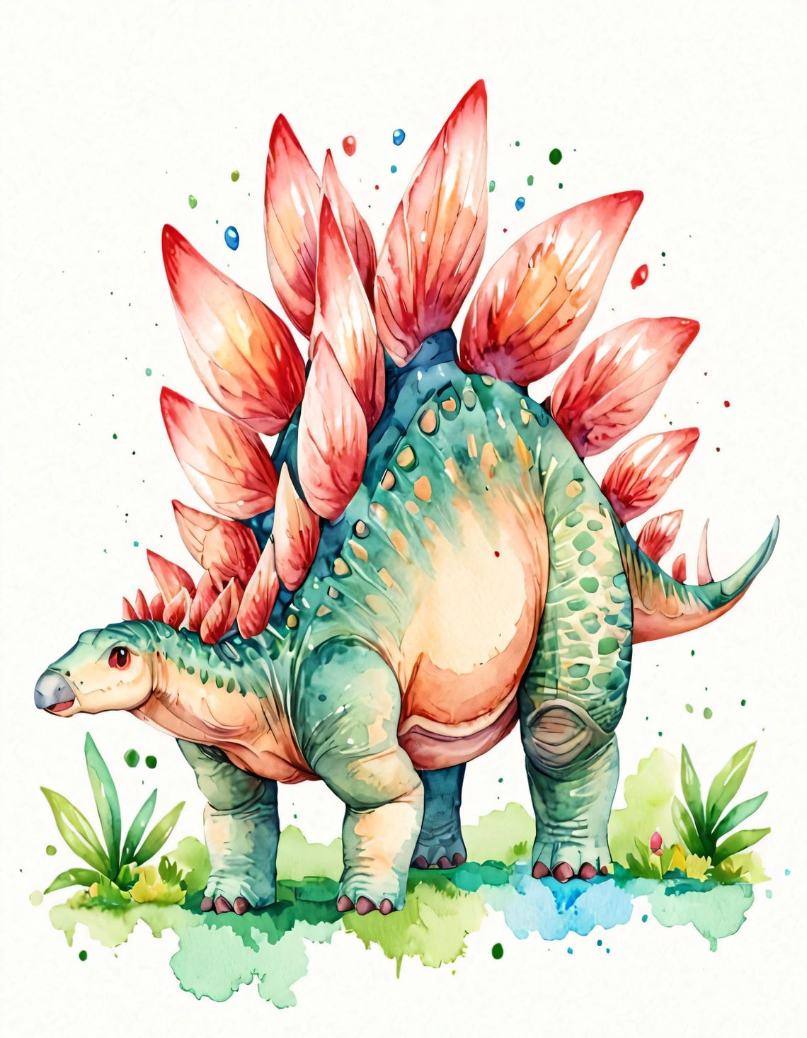 Stegosaurus Dinosaur Watercolor Painting Wall Art Digital Print - Etsy