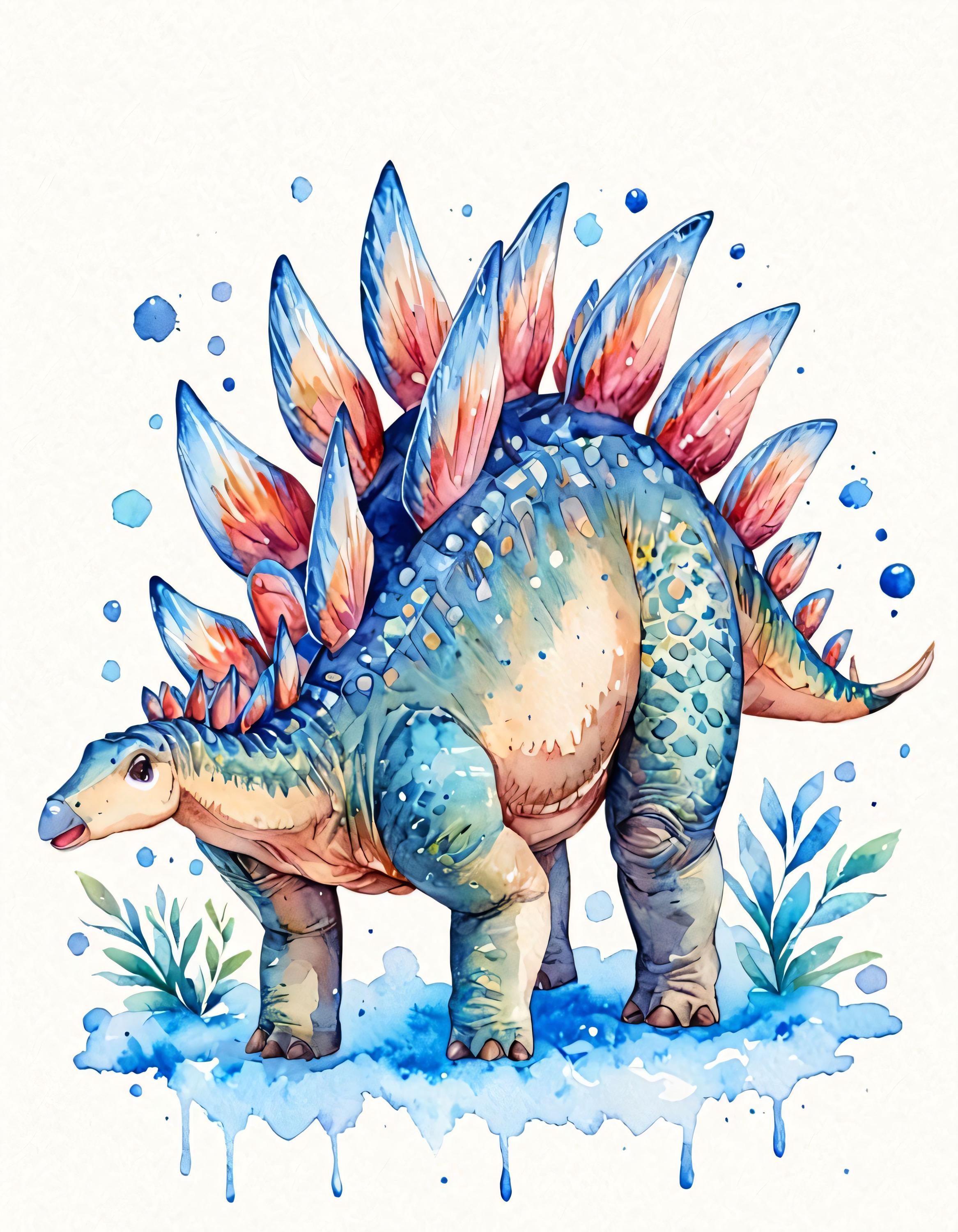 Stegosaurus Dinosaur Watercolor Painting Wall Art Digital Print - Etsy