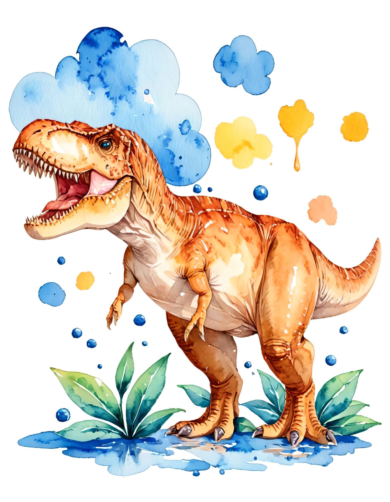 Tyrannosaurus Rex T-rex Dinosaur Watercolor Painting Wall Art Digital ...