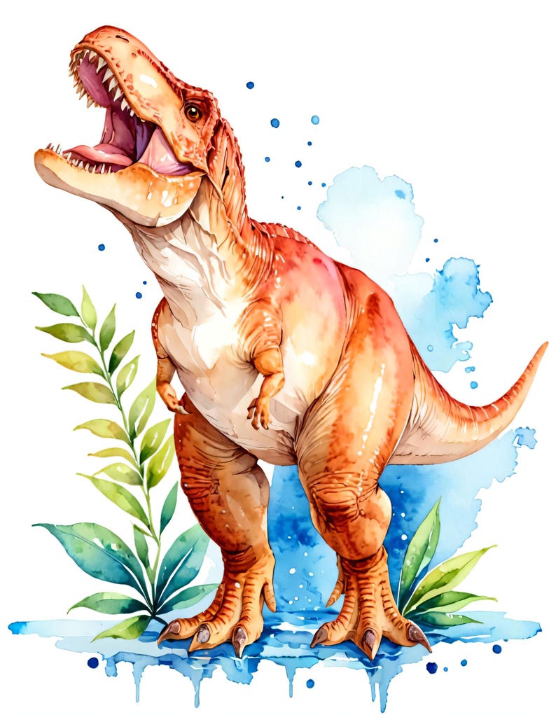 Tyrannosaurus Rex T-rex Dinosaur Watercolor Painting Wall Art Digital ...