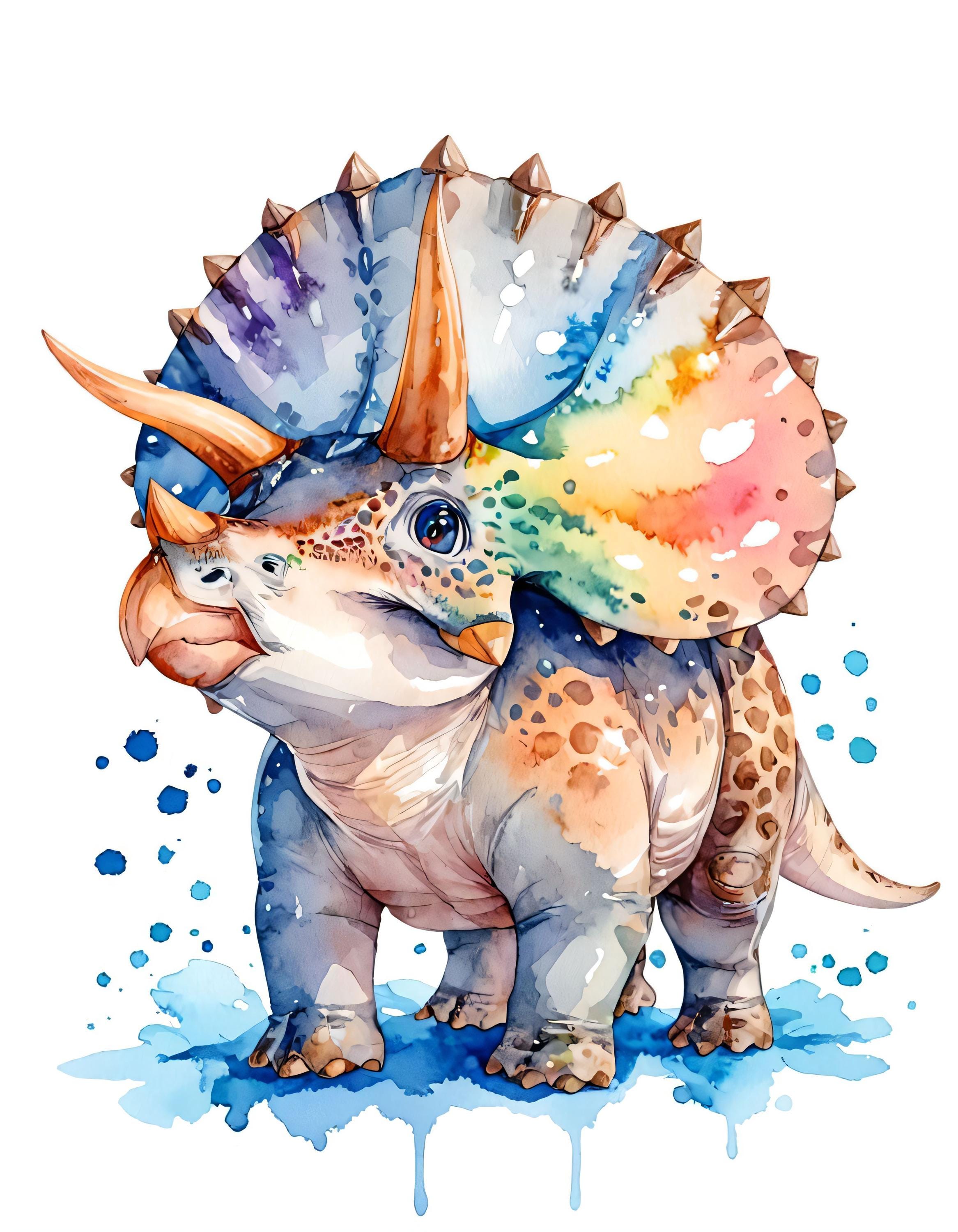 Triceratops Dinosaur Watercolor Painting Wall Art Digital Print - Etsy