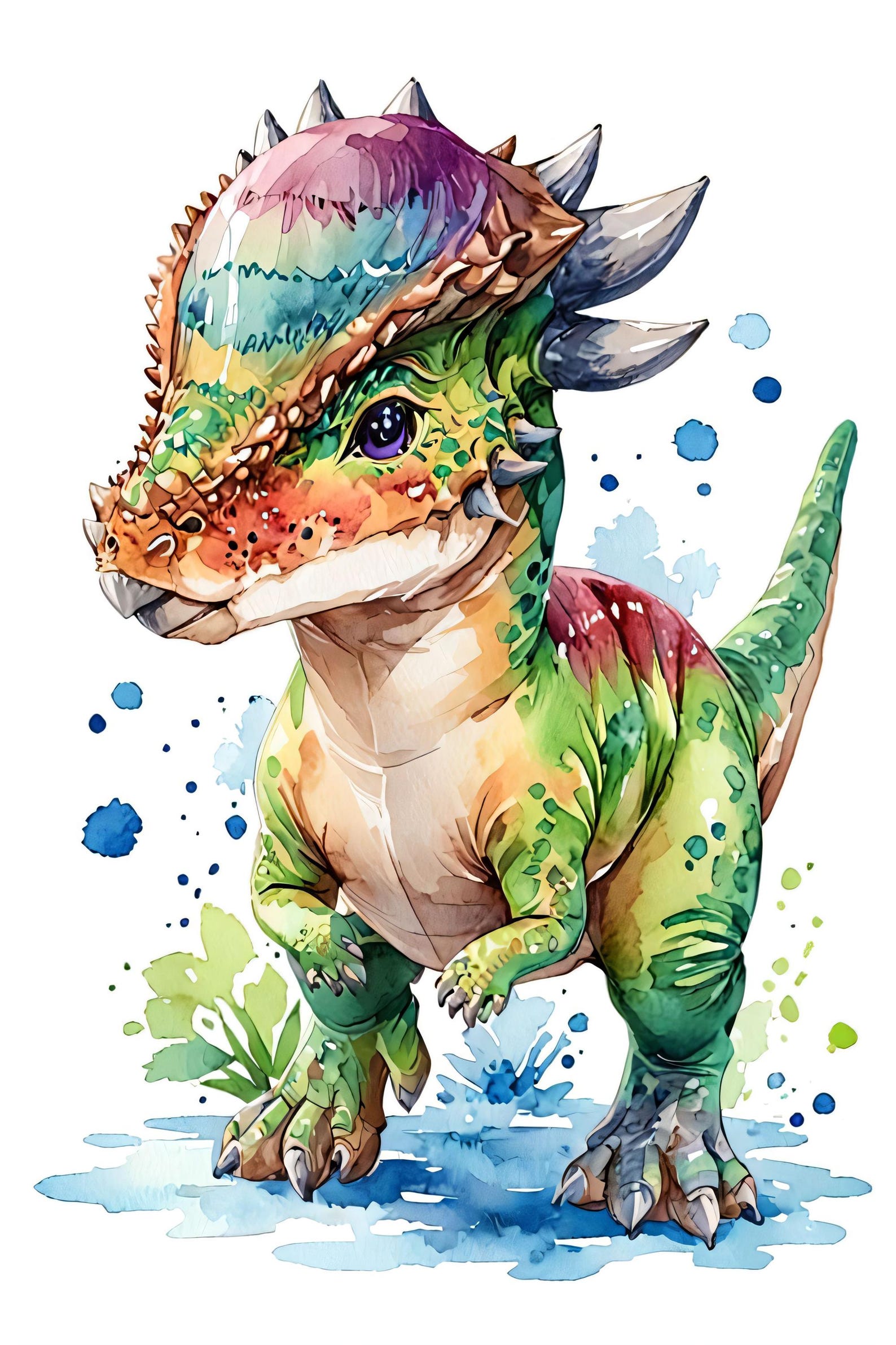 Pachycephalosaurus Dinosaur Watercolor Painting Wall Art Digital Print ...