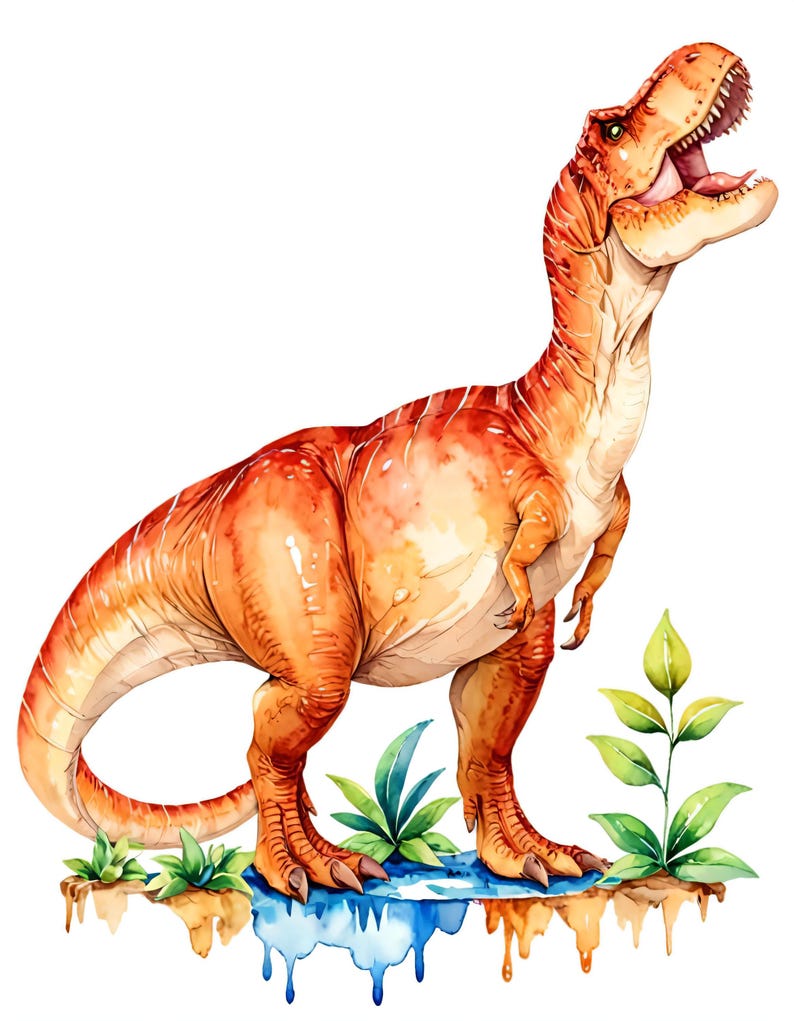 Tyrannosaurus Rex T-rex Dinosaur Watercolor Painting Wall Art Digital ...