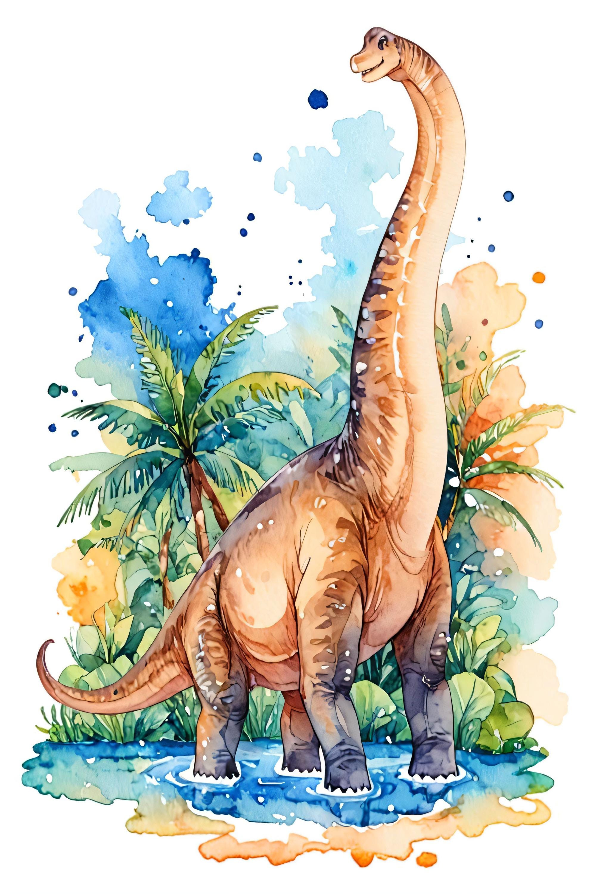Brachiosaurus Dinosaur Watercolor Painting Wall Art Digital Print - Etsy