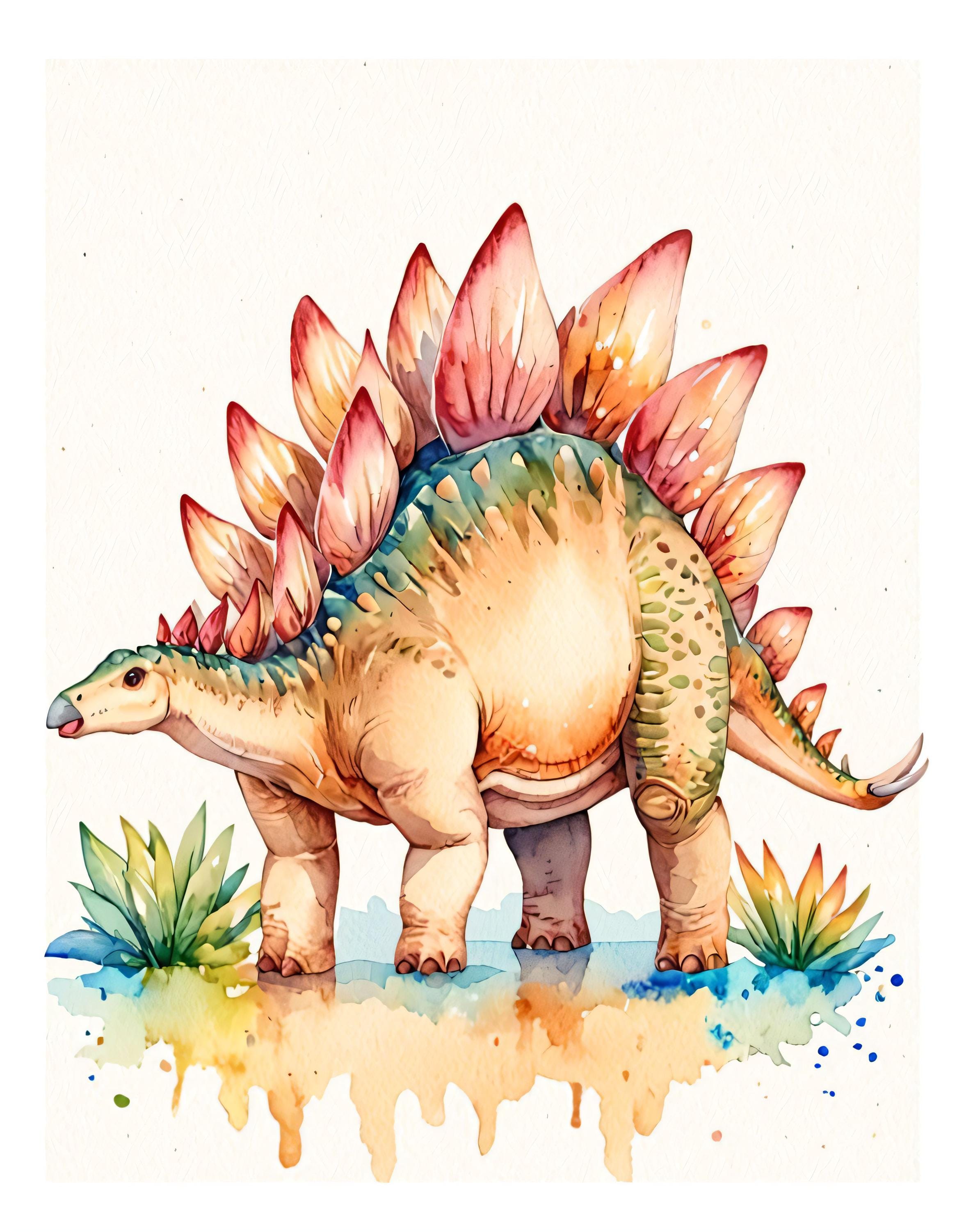 Stegosaurus Dinosaur Watercolor Painting Wall Art Digital Print - Etsy