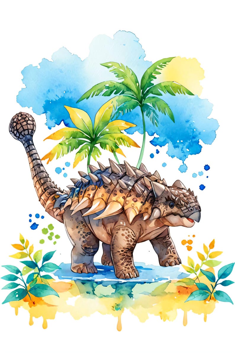 Ankylosaurus Dinosaur Watercolor Painting Wall Art Digital Print - Etsy