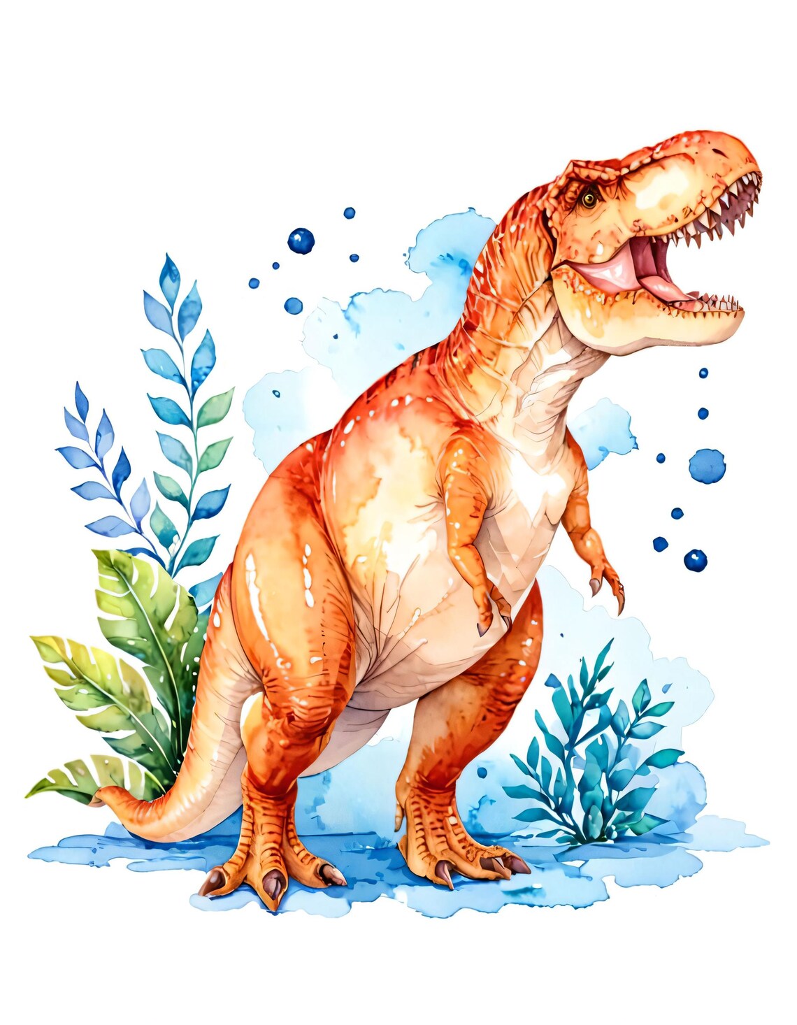 Tyrannosaurus Rex T-rex Dinosaur Watercolor Painting Wall Art Digital ...