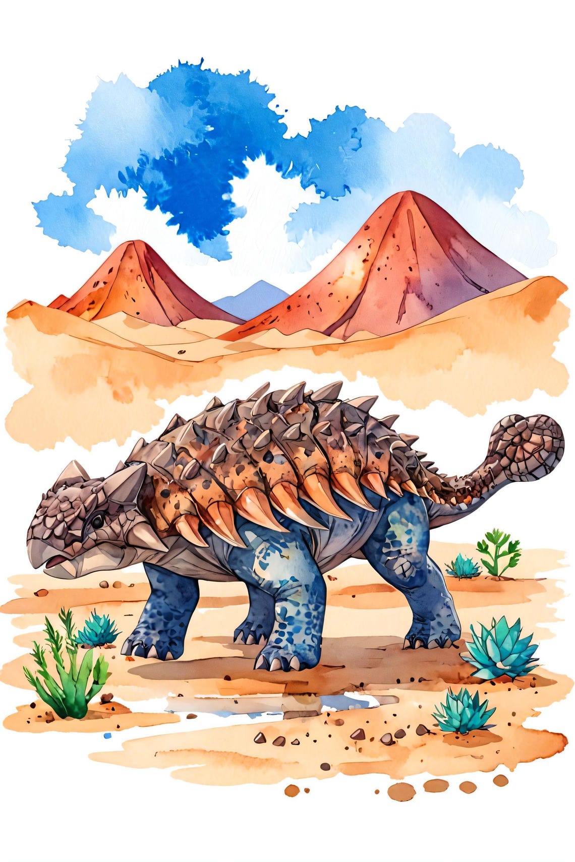 Ankylosaurus Dinosaur Watercolor Painting Wall Art Digital Print - Etsy