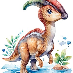 Parasaurolophus Dinosaur Watercolor Painting Wall Art Digital Print - Etsy