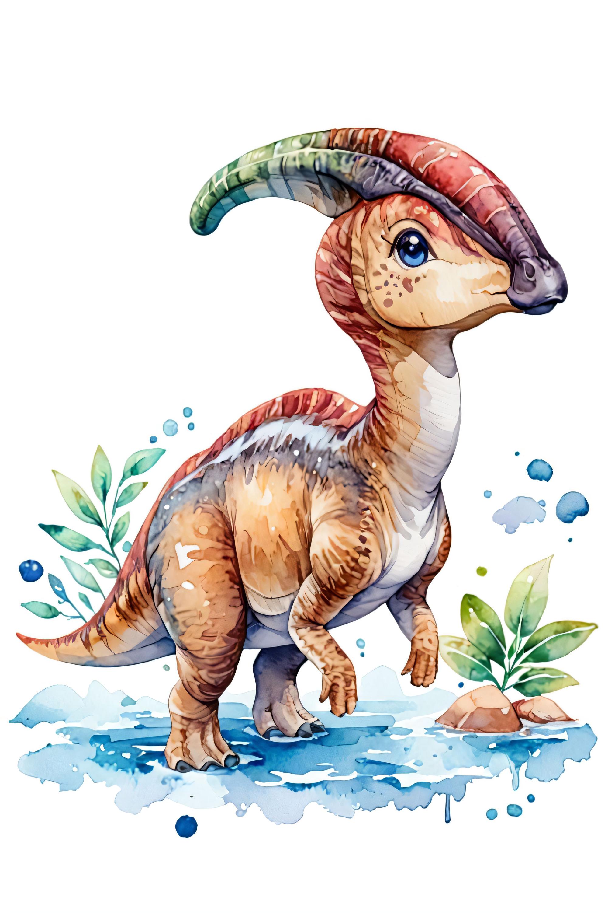 Parasaurolophus Dinosaur Watercolor Painting Wall Art Digital Print - Etsy