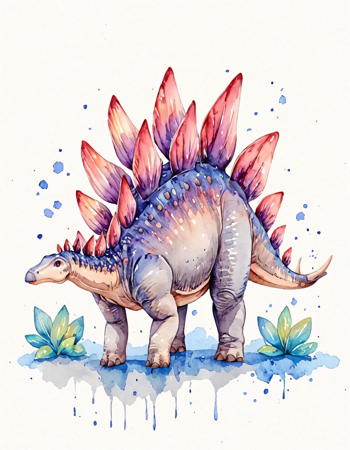 Stegosaurus Dinosaur Watercolor Painting Wall Art Digital Print - Etsy