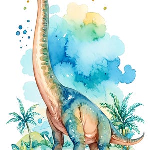 Brachiosaurus Dinosaur Watercolor Painting Wall Art Digital Print - Etsy