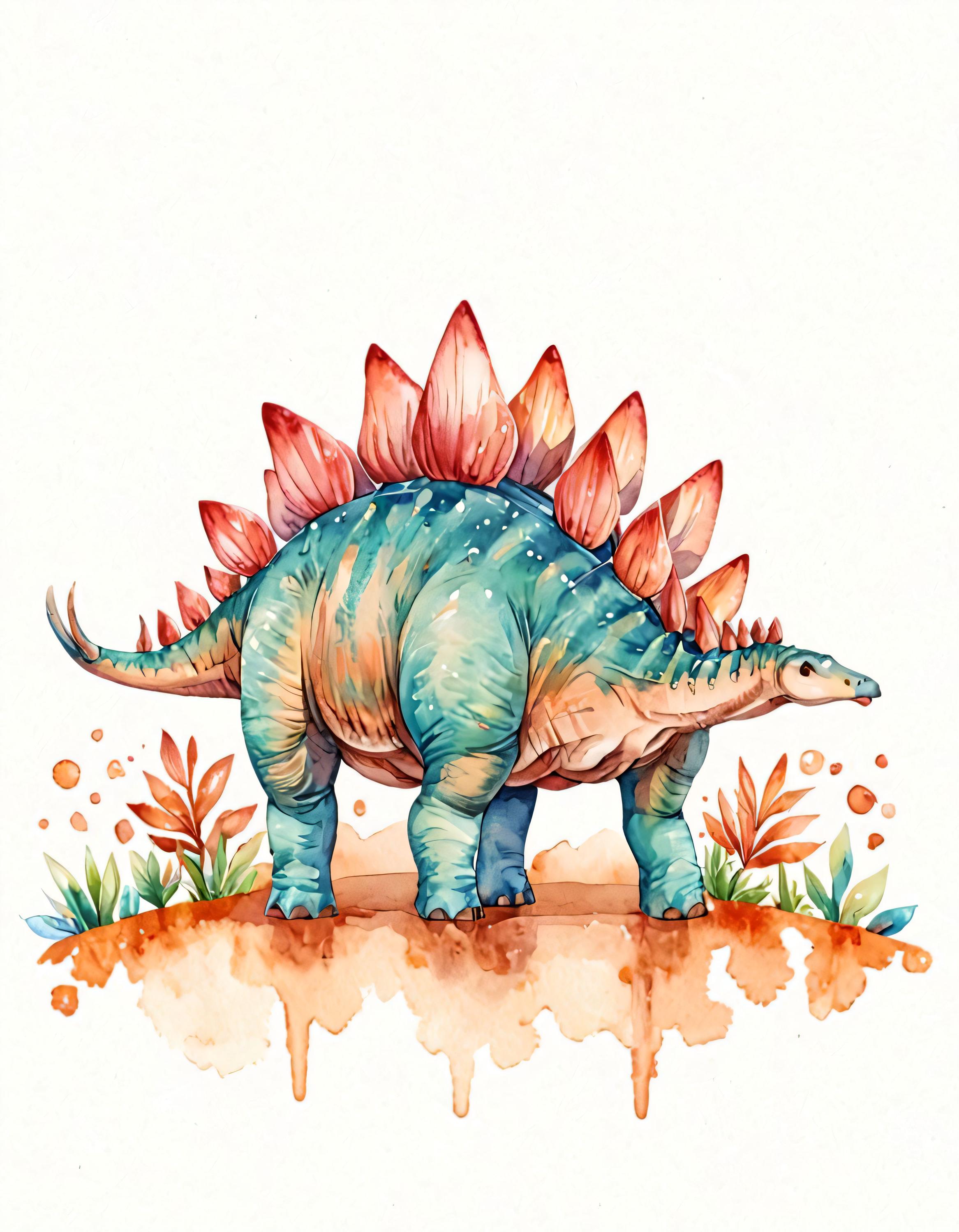 Stegosaurus Dinosaur Watercolor Painting Wall Art Digital Print - Etsy