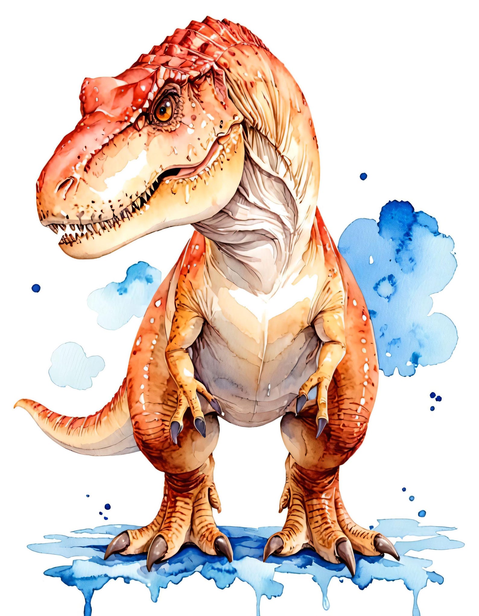 Tyrannosaurus Rex T-rex Dinosaur Watercolor Painting Wall Art Digital ...