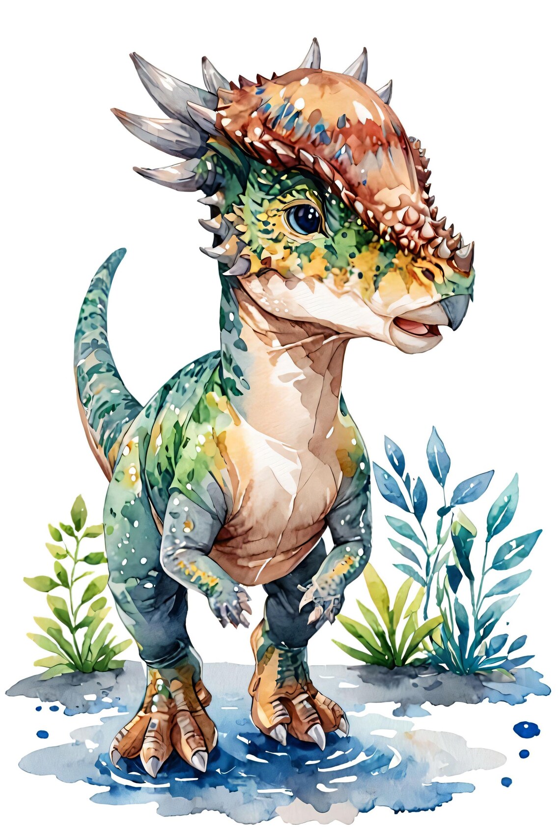 Pachycephalosaurus Dinosaur Watercolor Painting Wall Art Digital Print ...