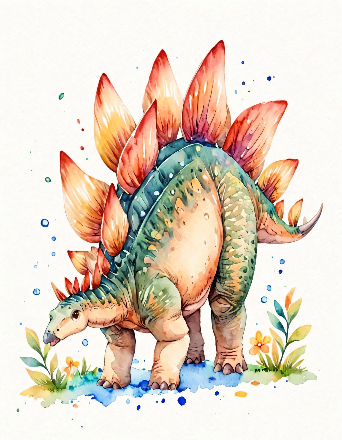 Stegosaurus Dinosaur Watercolor Painting Wall Art Digital Print - Etsy
