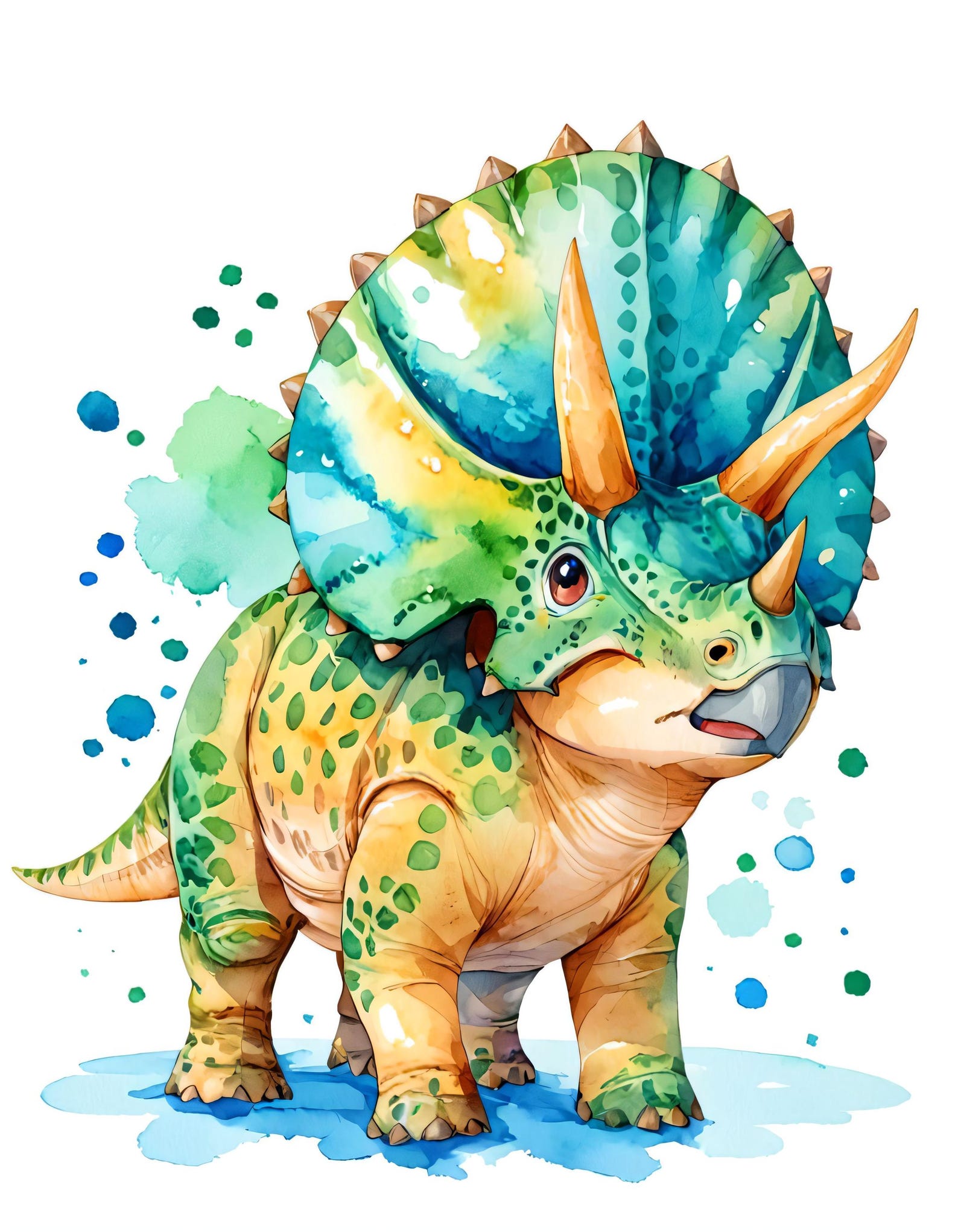 Triceratops Dinosaur Watercolor Painting Wall Art Digital Print - Etsy