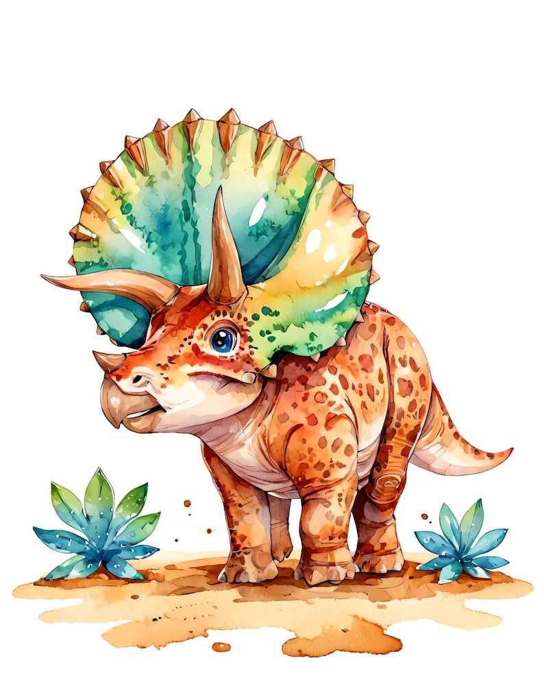 Triceratops Dinosaur Watercolor Painting Wall Art Digital Print - Etsy