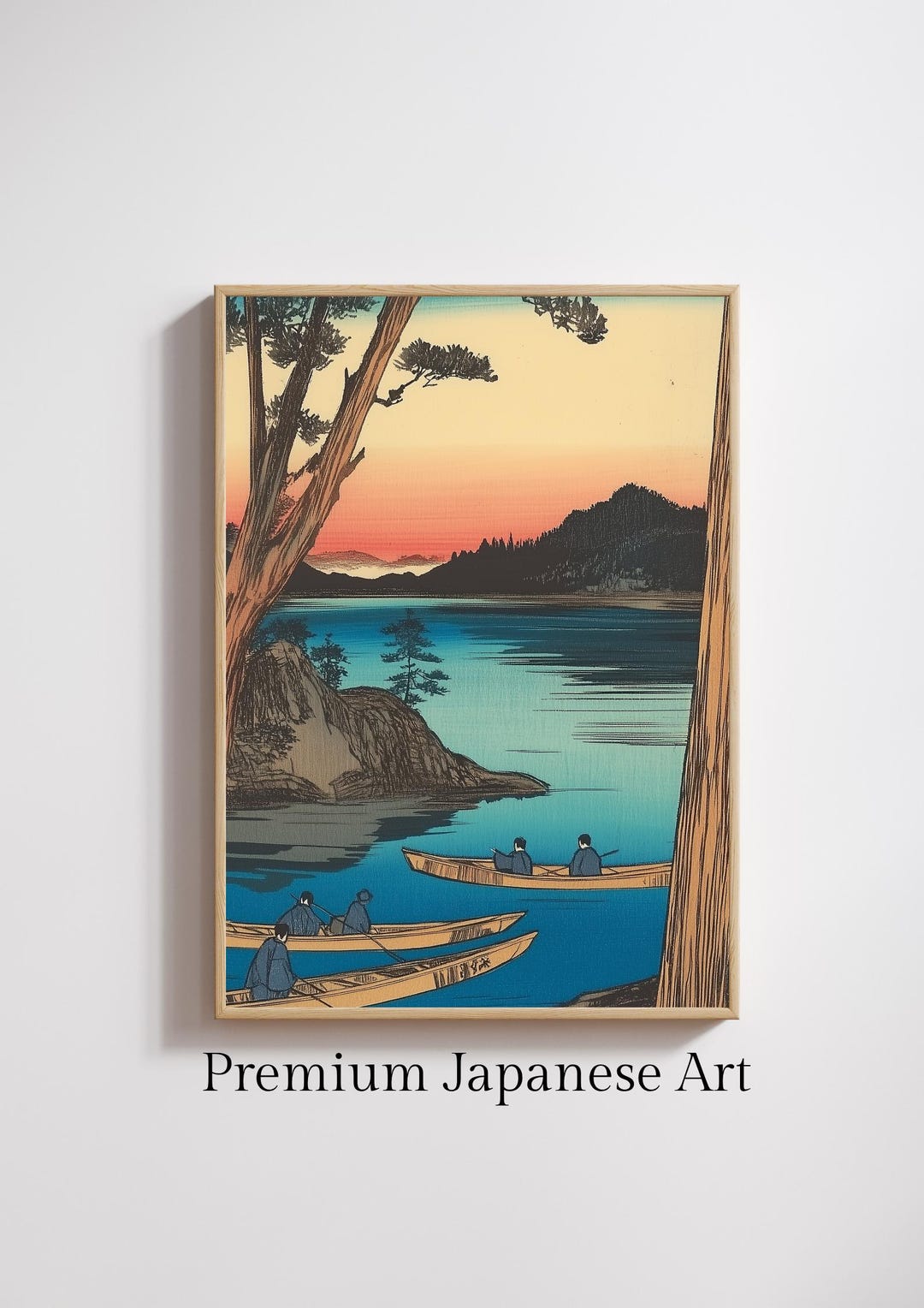 Printable Japanese Lake With Canoe Ukiyo-e Woodblock Print Painting ...