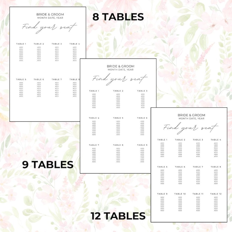 Seating Chart Template - Two Poster Sizes - Etsy