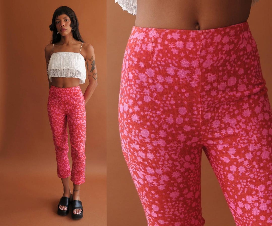 Vintage 60s Hot Pink and Red Floral Pants/ 1960s Cropped Cigarette ...