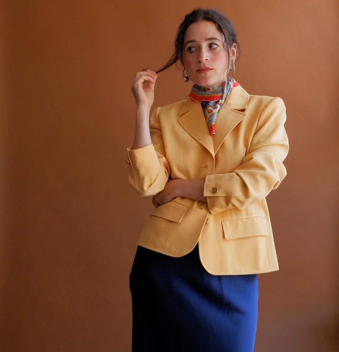 Vintage 80s Yves Saint Laurent Yellow Blazer Jacket/ 1980s YSL Rive ...