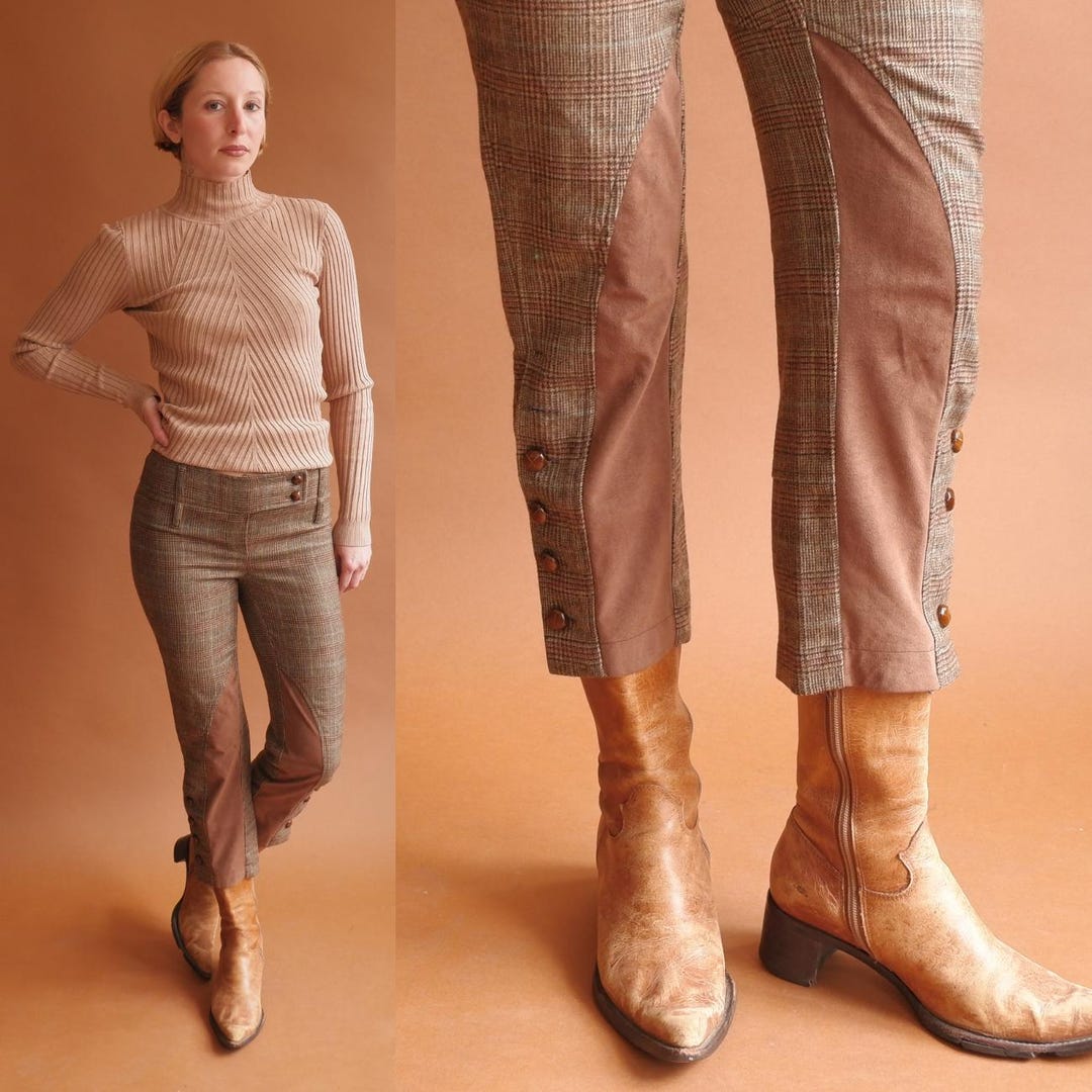 Vintage Luisa Spagnoli Plaid Jodhpur Style Cropped Pants/ Y2K Low Rise ...