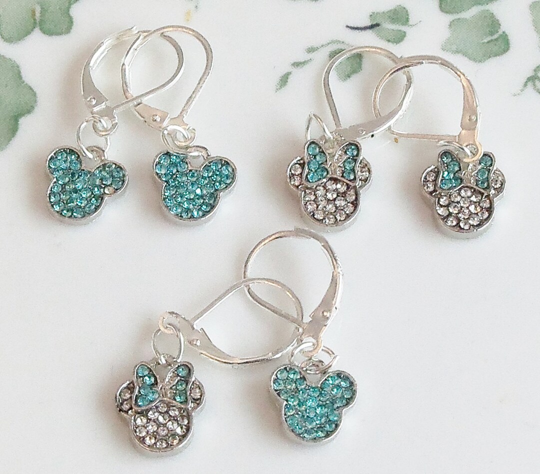 Light Blue Mickey, Minnie Mouse 925 Silver Lever Back Drop Earrings ...