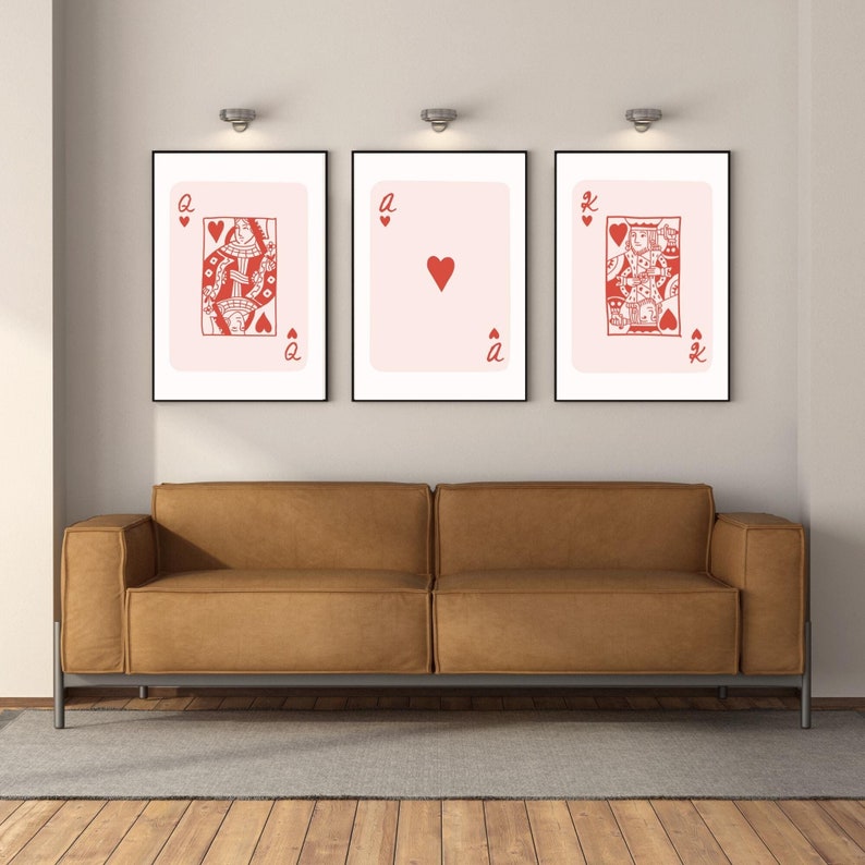 Ace, King, Queen Playing Cards Wall Art Set, Retro Preppy Posters ...