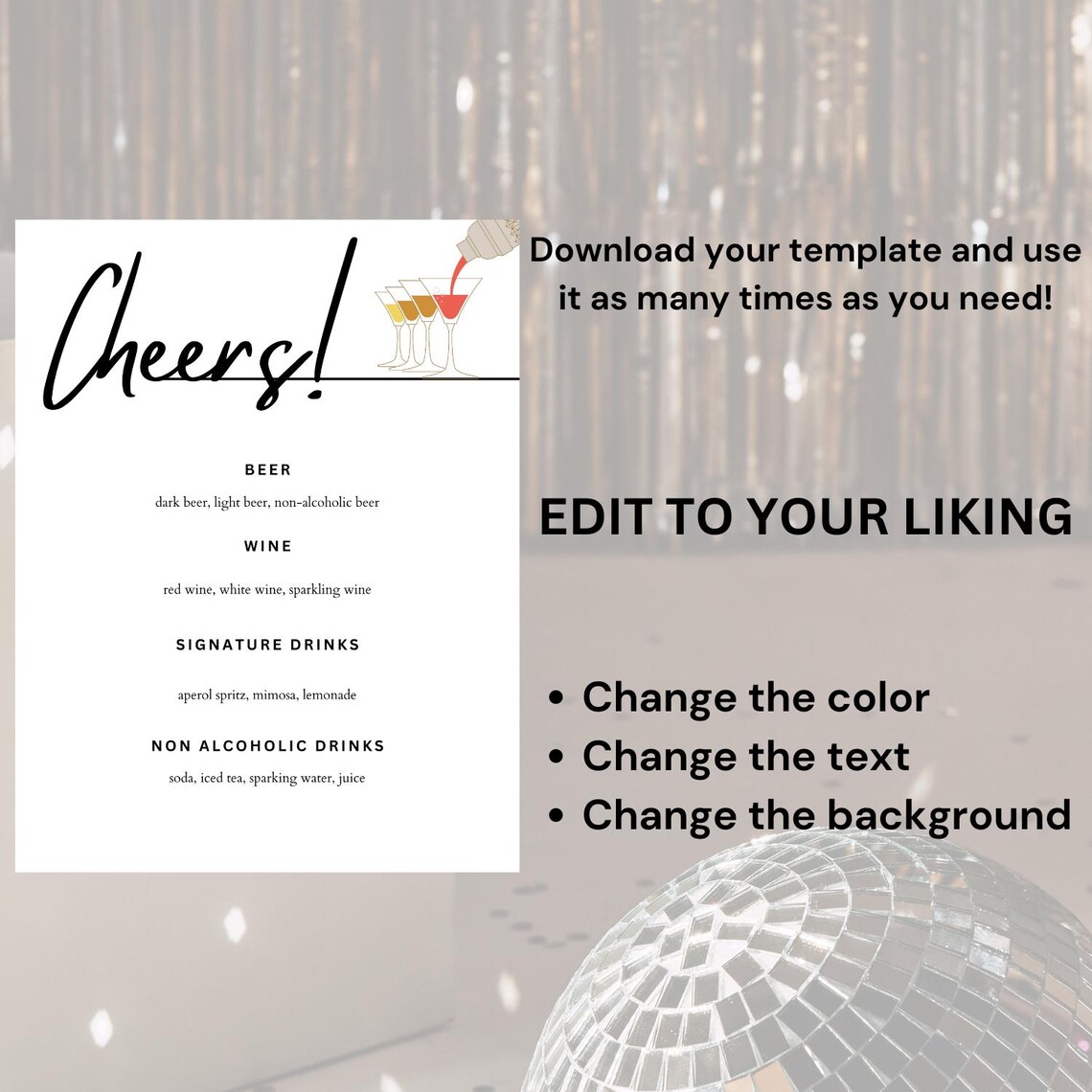 Editable Digital Bar Menu Template Customizable Cocktail Menu, Wedding ...