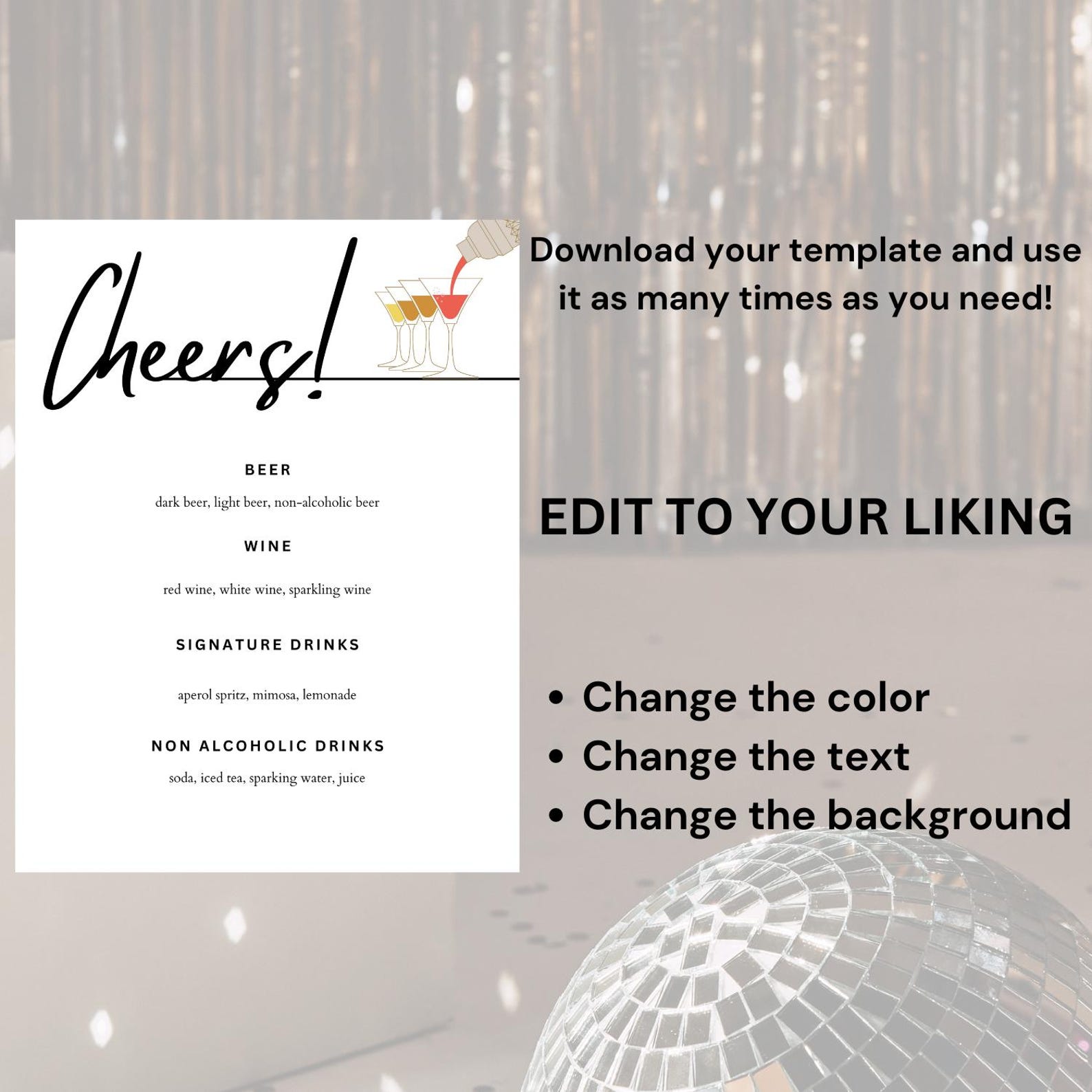 Editable Digital Bar Menu Template Customizable Cocktail Menu, Wedding ...