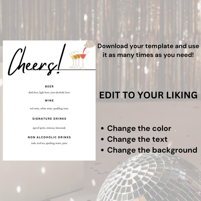 Editable Digital Bar Menu Template Customizable Cocktail Menu, Wedding ...