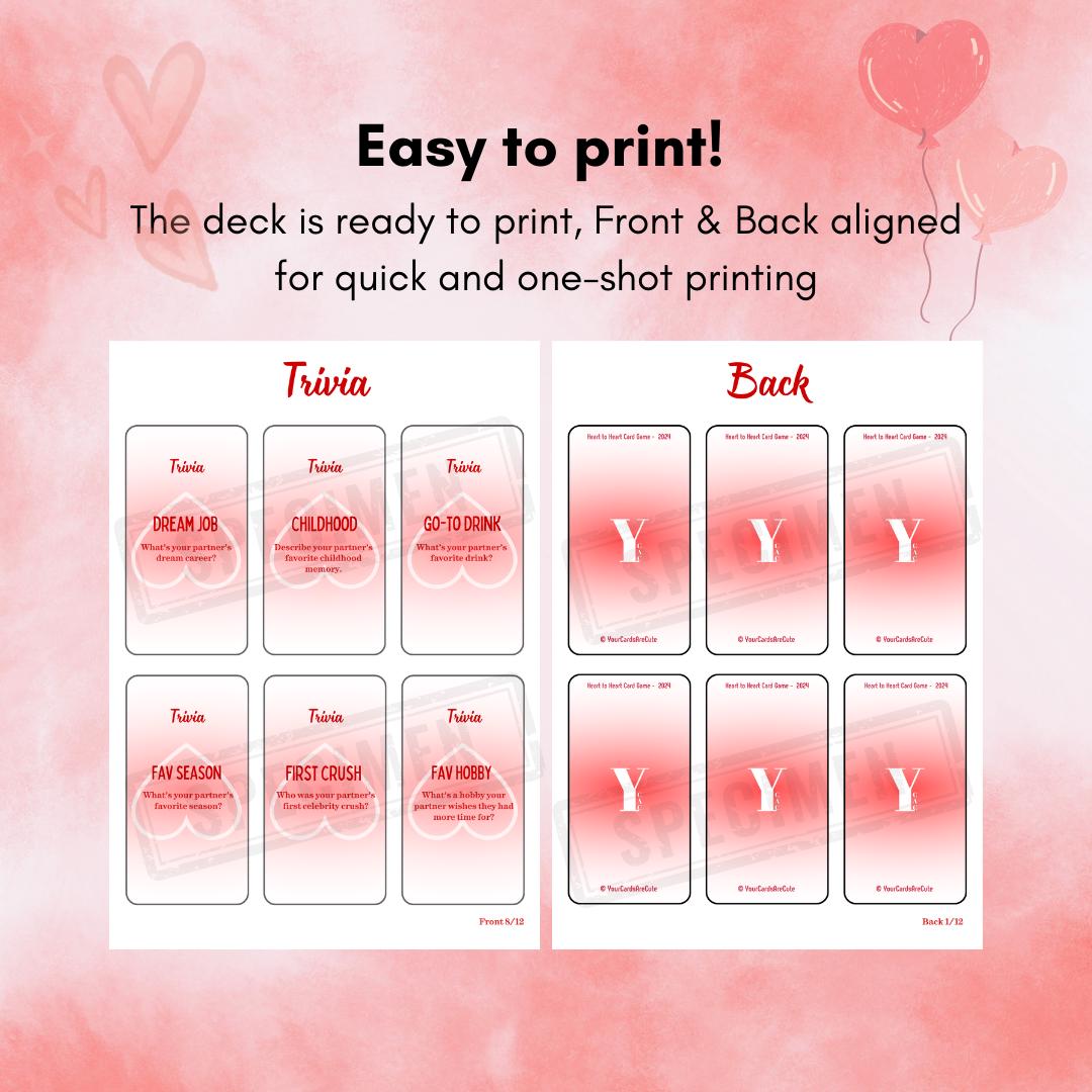 Heart to Heart Card Game - Printable - Etsy