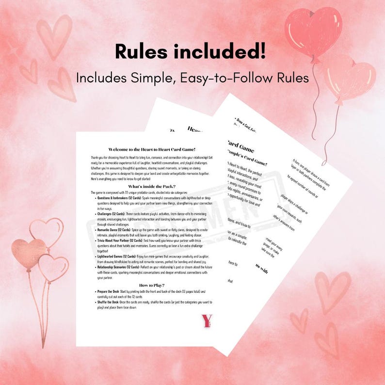 Heart to Heart Card Game - Printable - Etsy