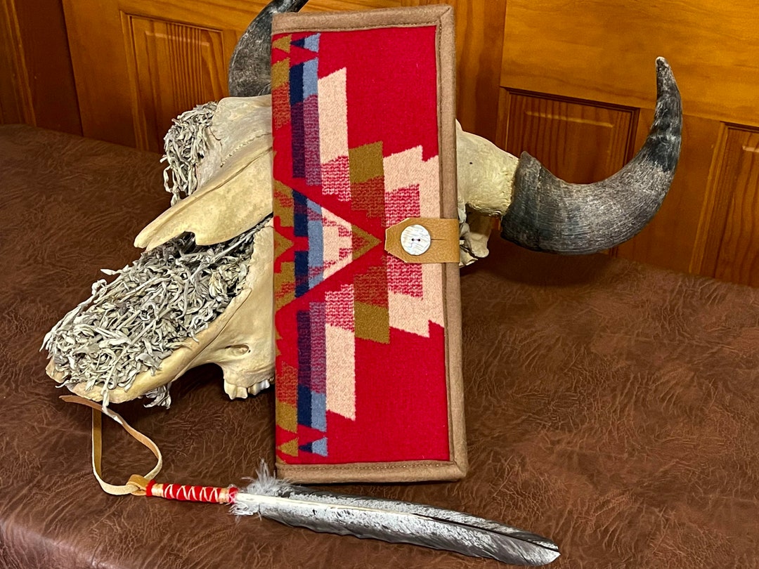 Feather Holder / Feather Case XL Wool Red Harding Tribal Handcrafted ...