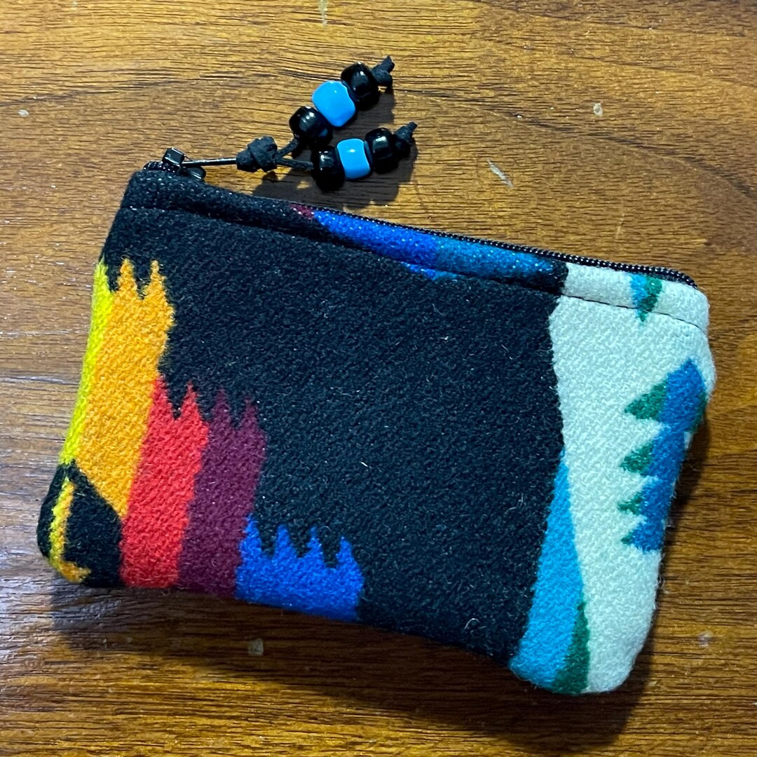 Wool Coin Purse / Gift Card Holder / Zippered Pouch XL Black Tuscon (A ...