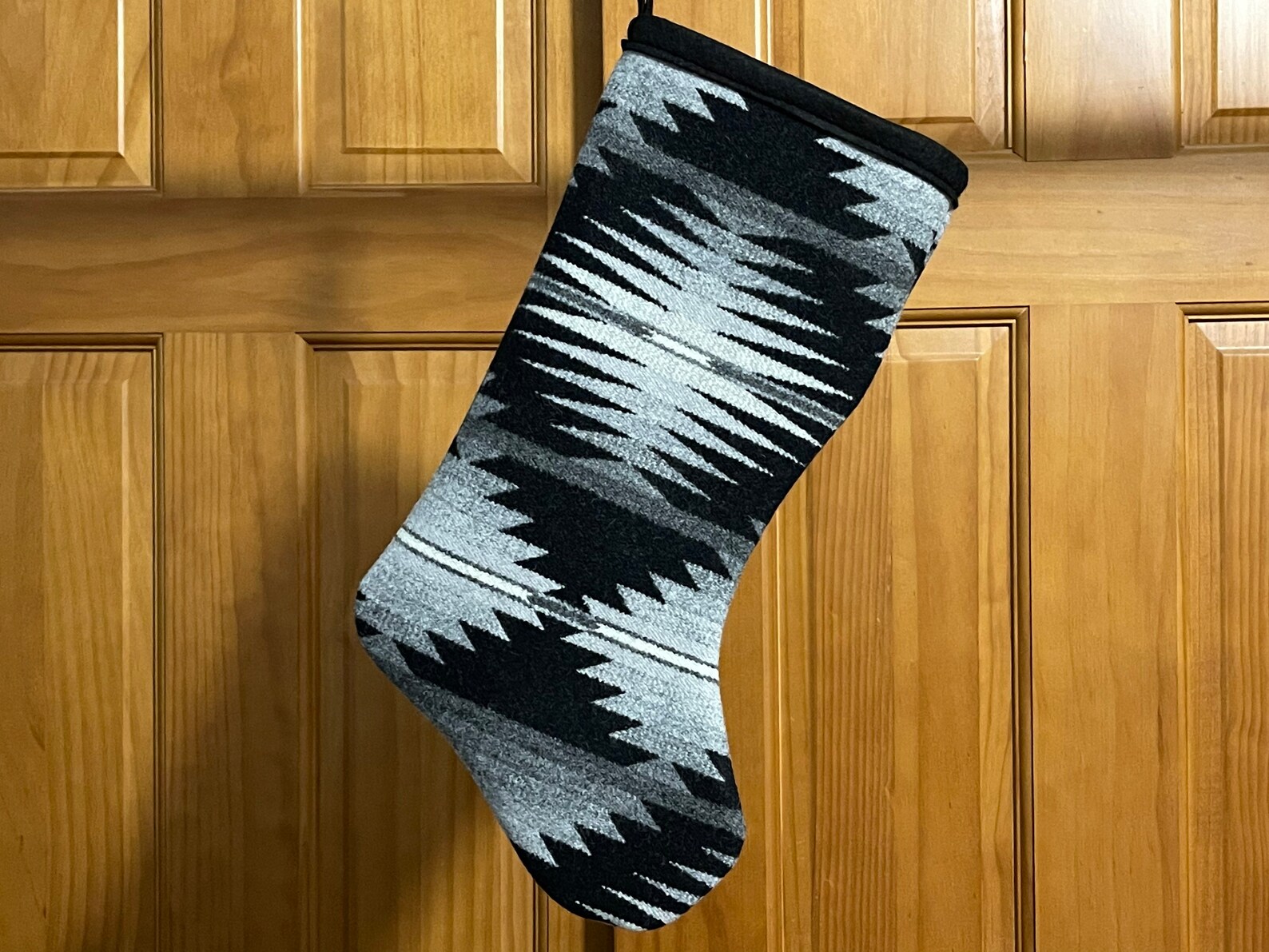 Christmas Stocking XL Black Monochromatic Falcon Cove Tribal ...