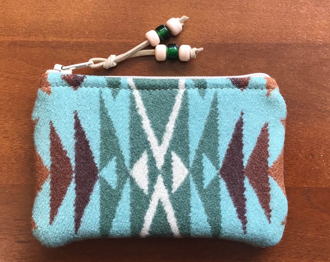 Wool Coin Purse / Gift Card Holder XL Aquamarine Tuscon Southwestern ...