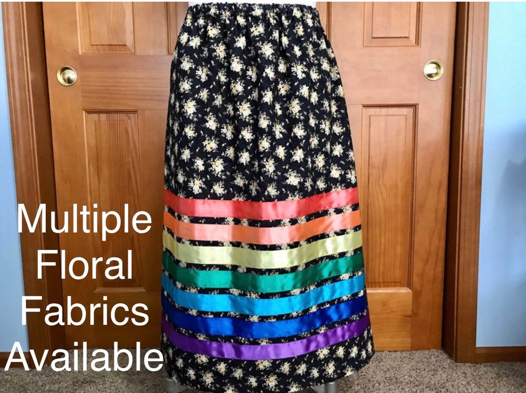 Womens Ribbon Skirt Made to Order Bright Rainbow Ribbons on Floral ...