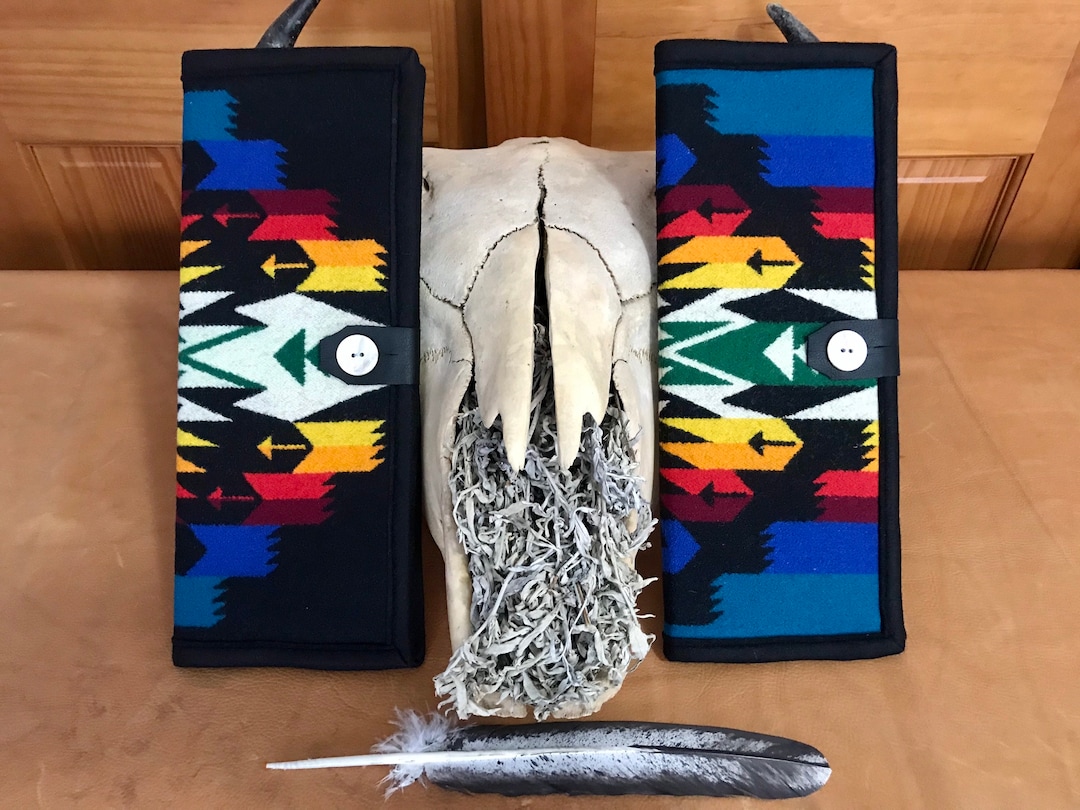 Feather Holder / Feather Case Wool Black Tuscon Southwestern Geometric ...