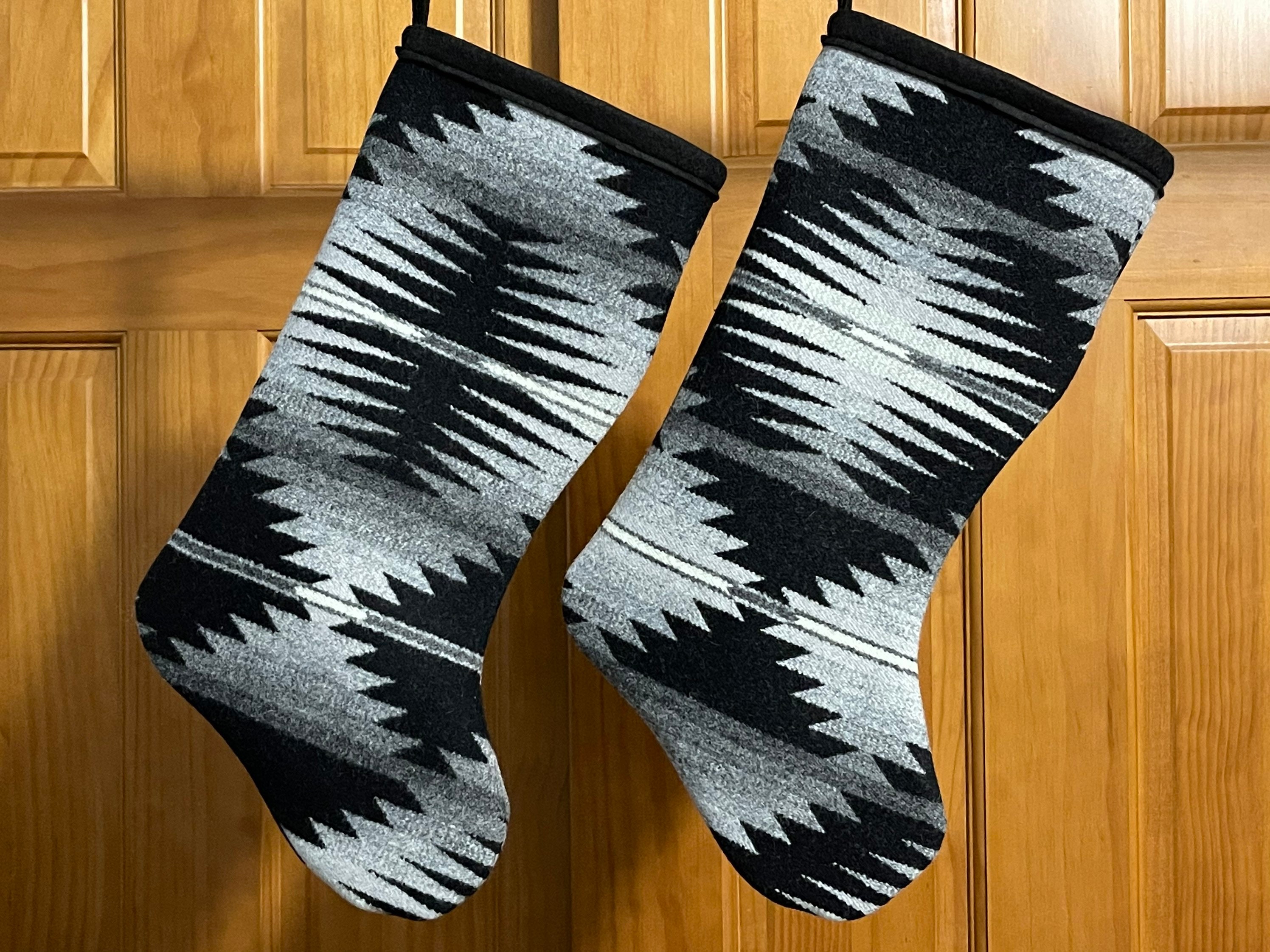 Christmas Stocking XL Black Monochromatic Falcon Cove Tribal ...